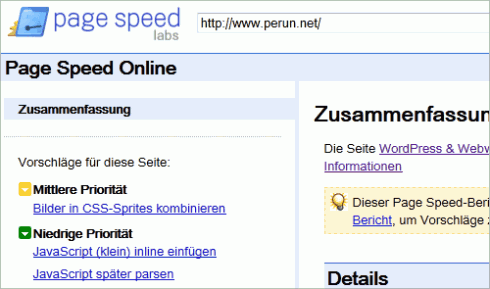 Page Speed Online von Google – perun.net