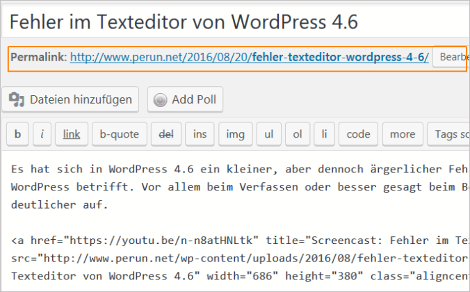 Das Permalinkfeld in WordPress entfernen – perun.net